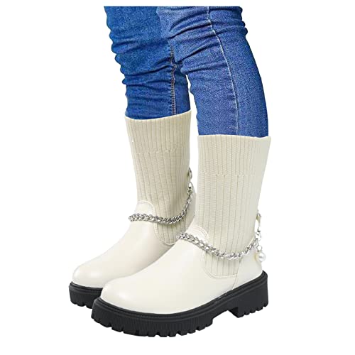 FASDNENDYS Shoes Short Boots Ankle Heels Women's Leather Chunky Casual Fashion Roman Women's Chestnut Boot White