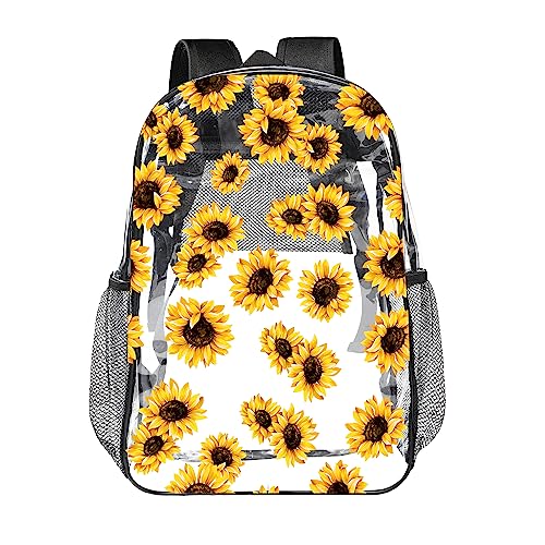 Roftidzo Sunflower Transparent Bookbag for Boys and Girls, High Capacity See Through Backpacks for Women Men, Multifunction Clear Backpack with Heavy Duty PVC Reinforced Strap for Workplace Travel