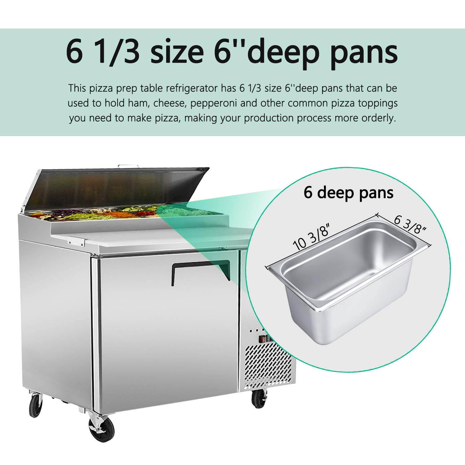 KITMA 44 Inch Pizza Prep Table Refrigerator Single Door Rrep talbe with Standard Top, 9.7 Cu.ft, 6 Food Pans, USA