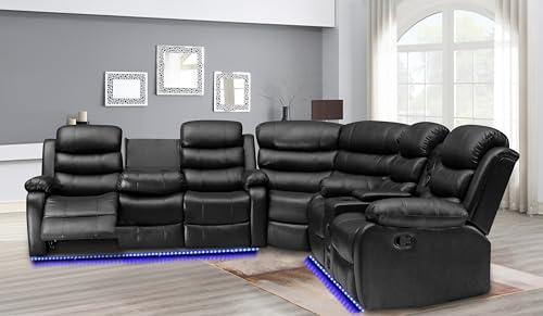 Kingway Inc Dexon Sectional Recliner Sofa Set for living room, Black
