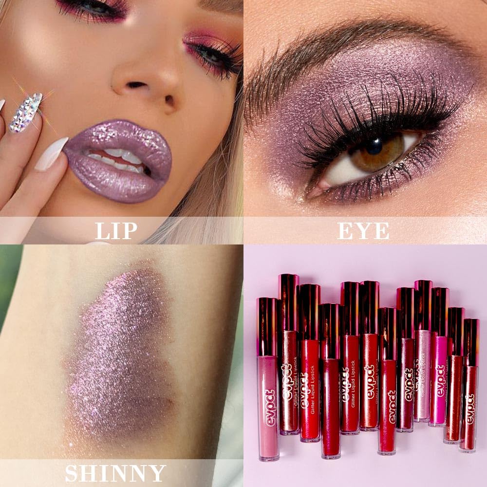evpct 2Pcs Mauve & Taupe purple Matte to Glitter Liquid Lipstick Long Lasting Lip Set Kit for Women Diamond Shiny Glitter Sparkly Glossy Metallic Shimmer Sparkle Waterproof Lipstick Lip Gloss 01+08