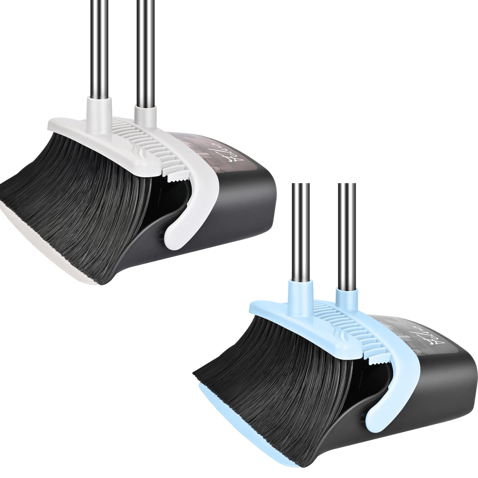 Folews Broom and Dust Pan with Long Handle, Large Broom and Dustpan Set for Home Heavy Duty Broom with Dustpan Combo Set Indoor Outdoor Use Upright Standing Dustpan and Broom Set Lobby Kitchen
