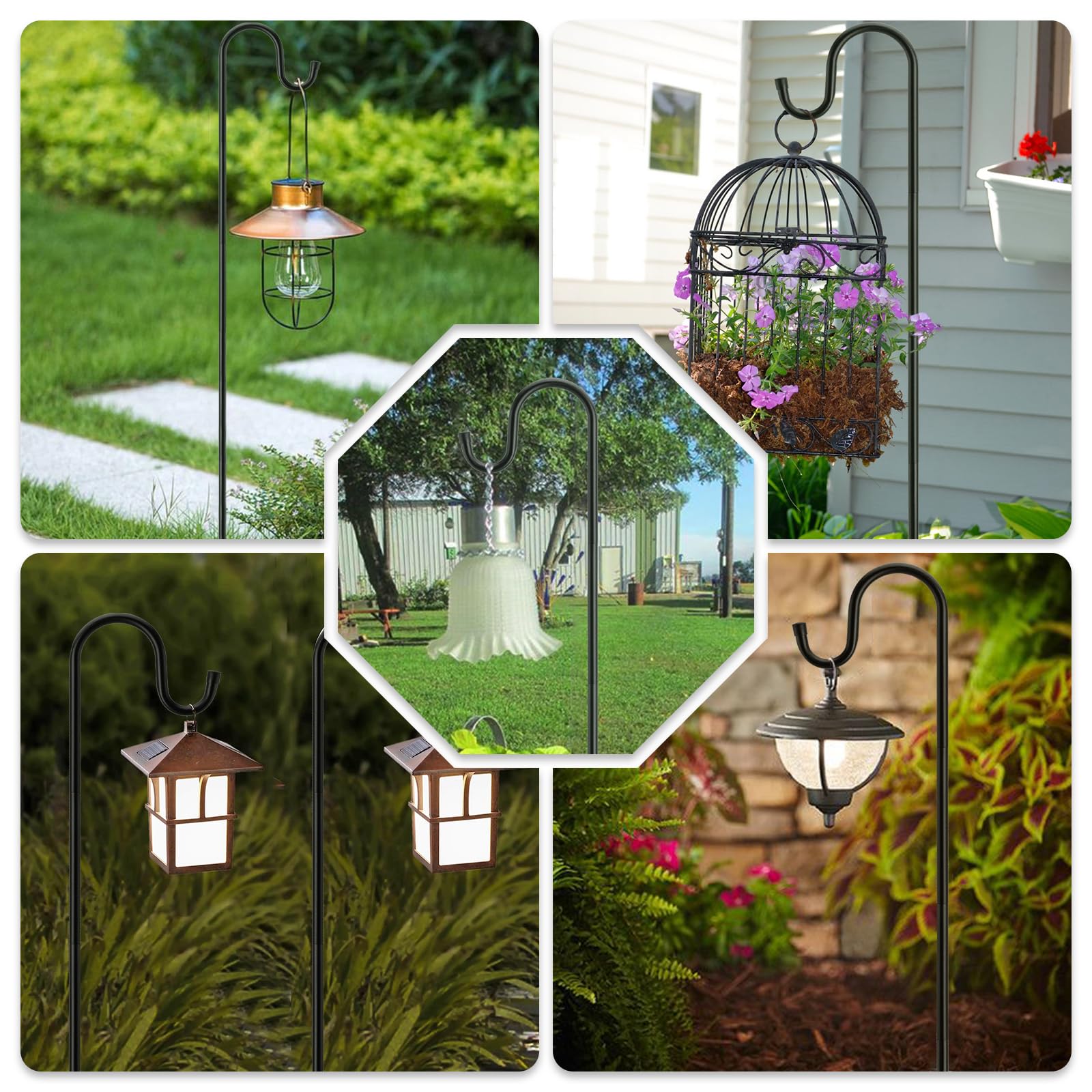 MIUVIBENI 60" Shepherds Hooks for Outdoor, Heavy Duty Bird Feeder Pole for Hanging Lantern, Hummingbird Feeder, Shepherds Hook for Bird Feeders for Outside with 5 Prongs Base,1 Packs