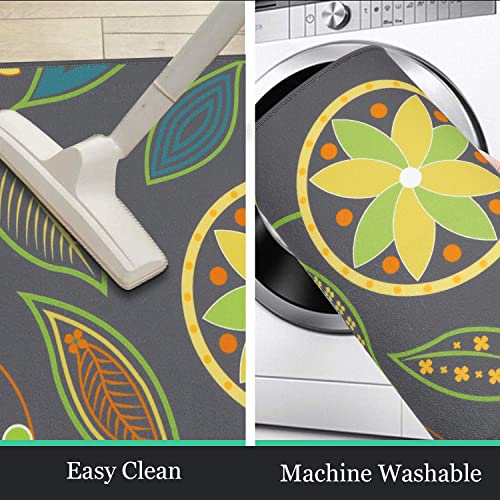 HEBE Floral Kitchen Rug Sets 3 Piece with Runner Non Slip Kitchen Rugs and Mats Washable Kitchen Mats for Floor Boho Area Rugs Doormat Carpet for Hallway Entryway Laundry Living Room