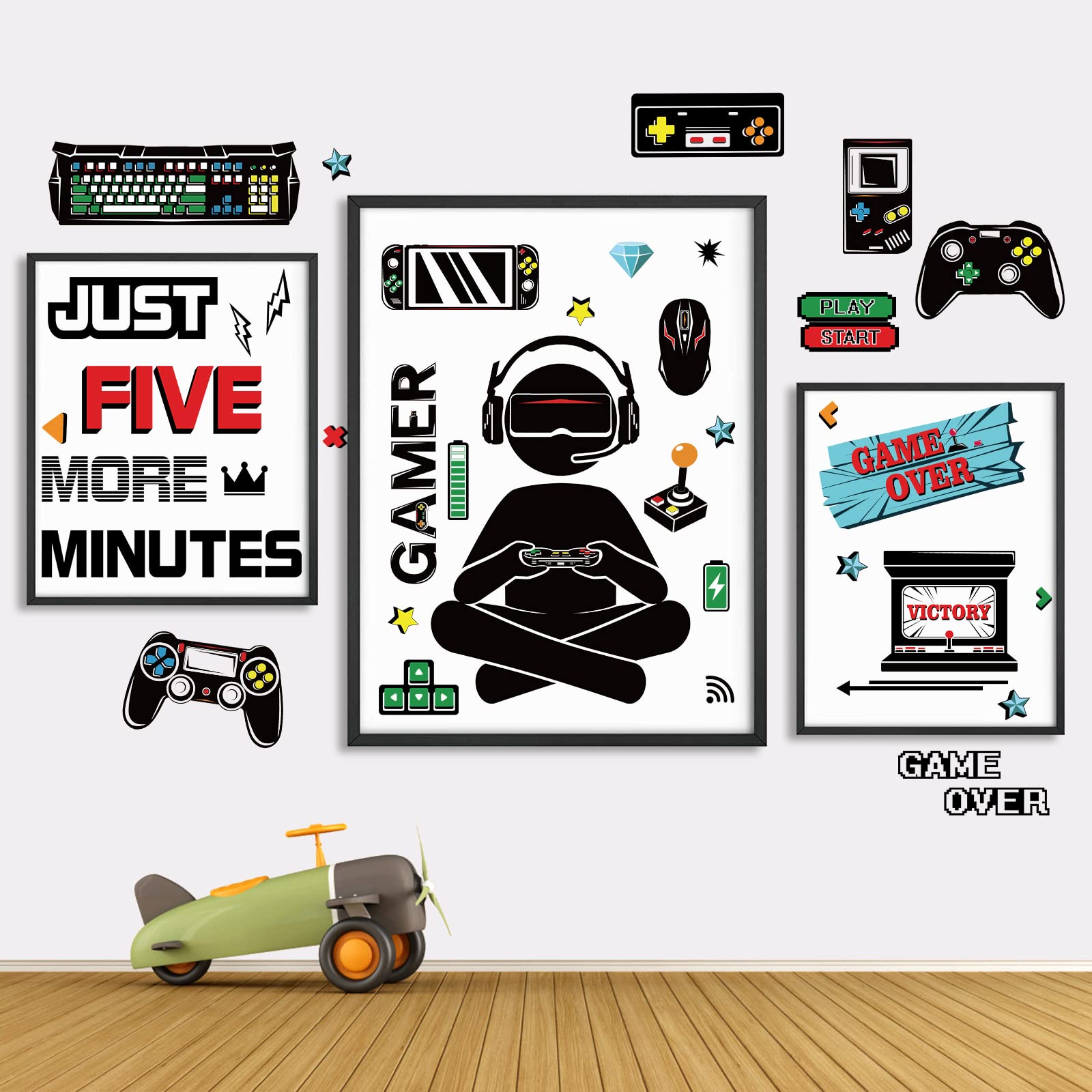 Glow in The Dark Game Wall Decal Video Game Room Decor Gaming Decals for Boys Room Wall Stickers for Kids Bedroom Sticker Home Playroom Decoration