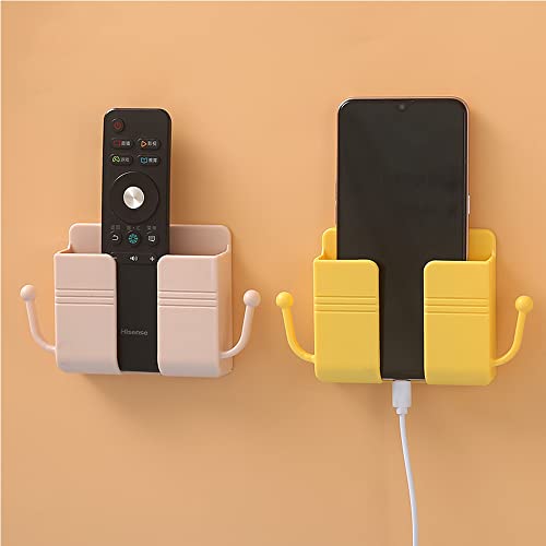 Marynee 8 Pcs Wall Mount Phone Holder Adhesive Remote Control Mobile Phone Plug Wall Holder with Hooks Organizer Storage Box for Bedroom Kitchen Bathroom (Mixed Colors), 3.1Wx5.5L