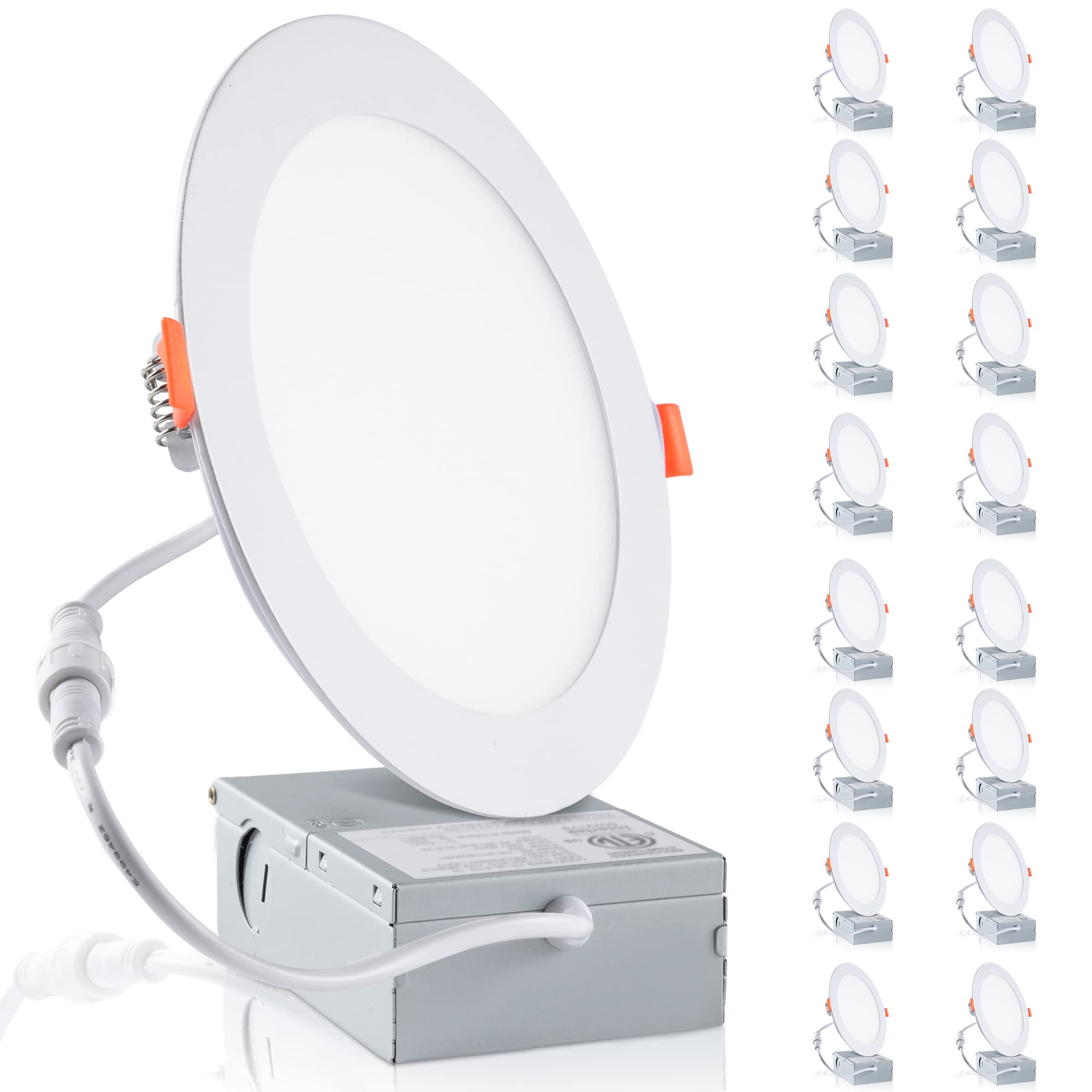 LEDIARY 16 Pack LED Recessed Lighting 6 inch with Junction Box, 5000K Daylight, 1100LM, 12W Eqv 110W, Dimmable Can-Killer Downlight - IC Rated, ETL Certified