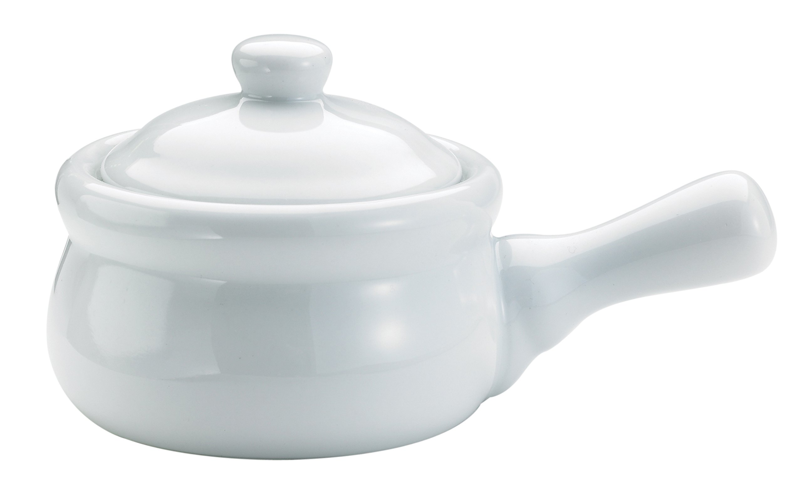 HIC Kitchen French Onion Soup Crock Set with Lids, Fine White Porcelain, 14-Ounce, Set of 4