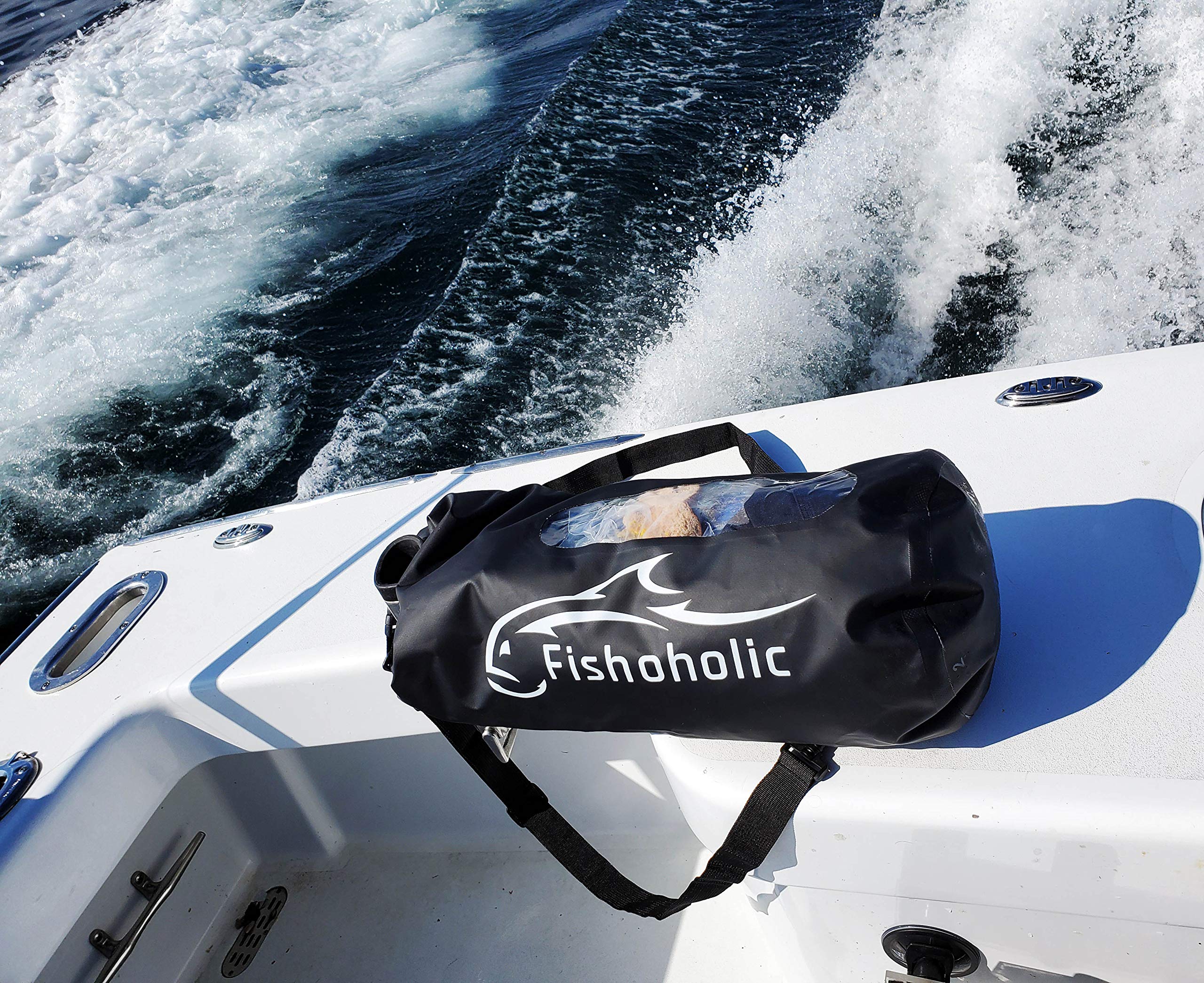 Fishoholic Dry Bag - Waterproof Gear Bags - Fail-Safe Snap - Made Tough & Durable for Kayaking Boating Fishing Hiking Camping Paddle Board & Tailgaiting (semi-clear, 5L)