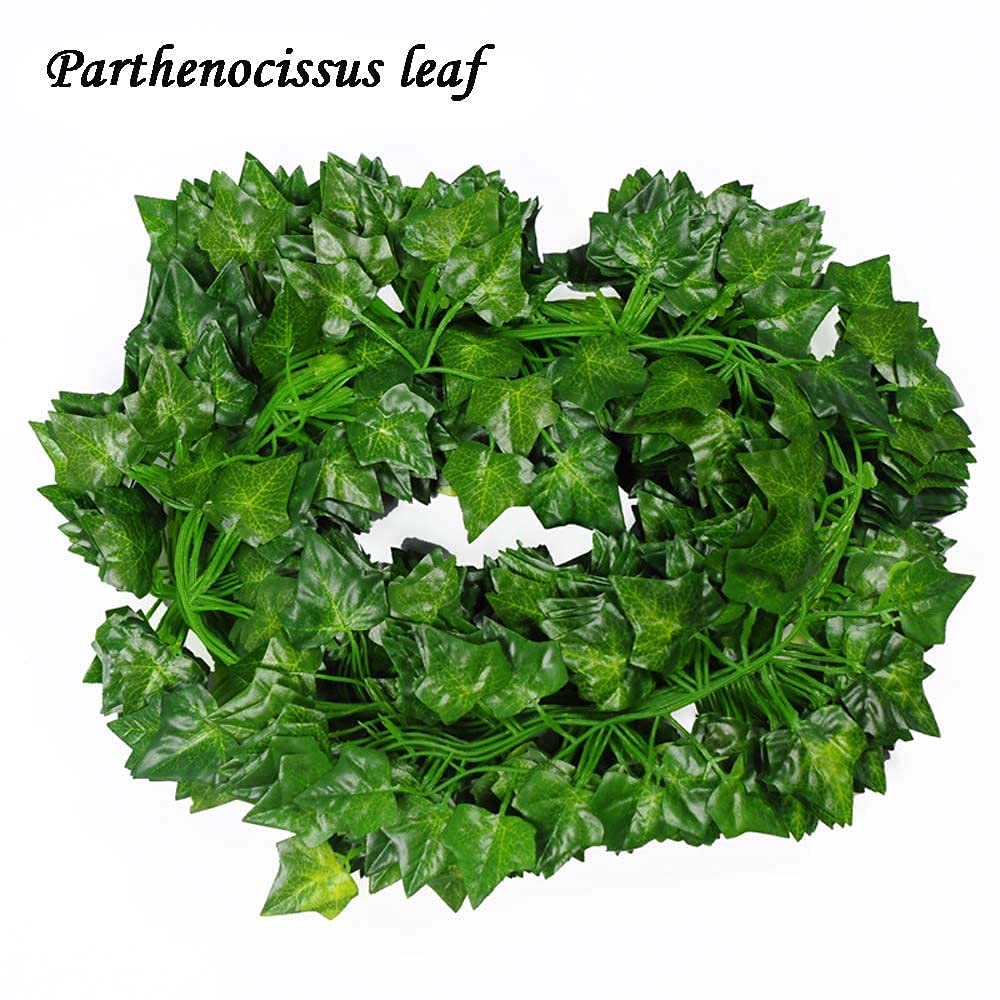 Fly Array 6.7 Ft 2 Strands of Artificial Ivy Wreath Leaf Vines, Plastic Ivy, Hanging Fake Plants, Used for Home Kitchen Garden Office Wedding Wall Decoration (Green)