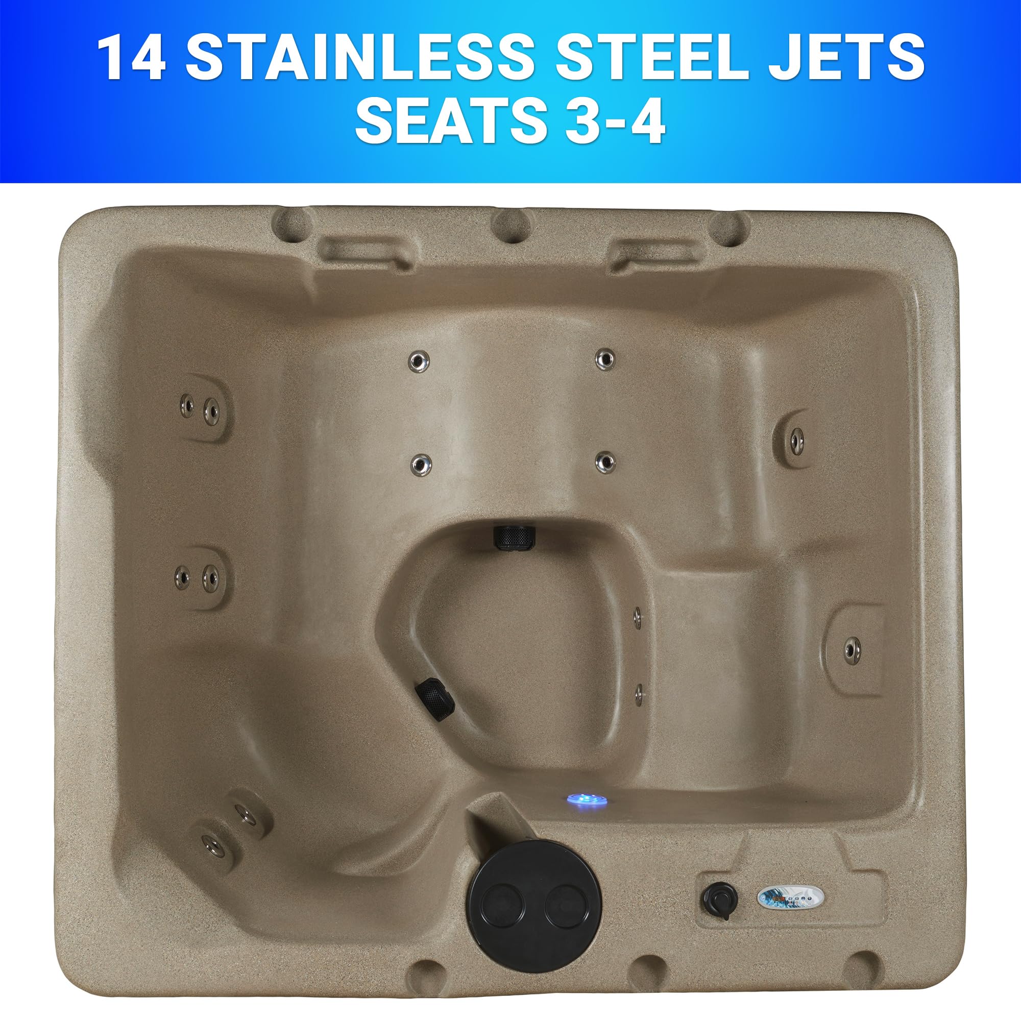 Essential Hot Tubs 14-Jet Newport Hot Tub, Seats 3-4, 3 Passive Therapy Seats Plus Full Body Massage Lounger, Cobblestone