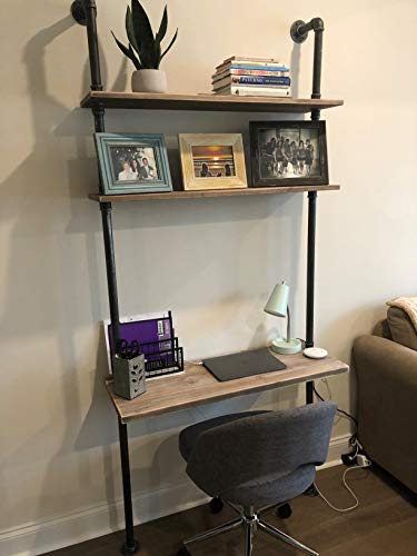 FODUE Industrial Style Laptop Desk Solid Wood Computer Desk Storage Table with Book Shelves Wall Shelf Bookshelf Floating Shelves for Home Office (16in)