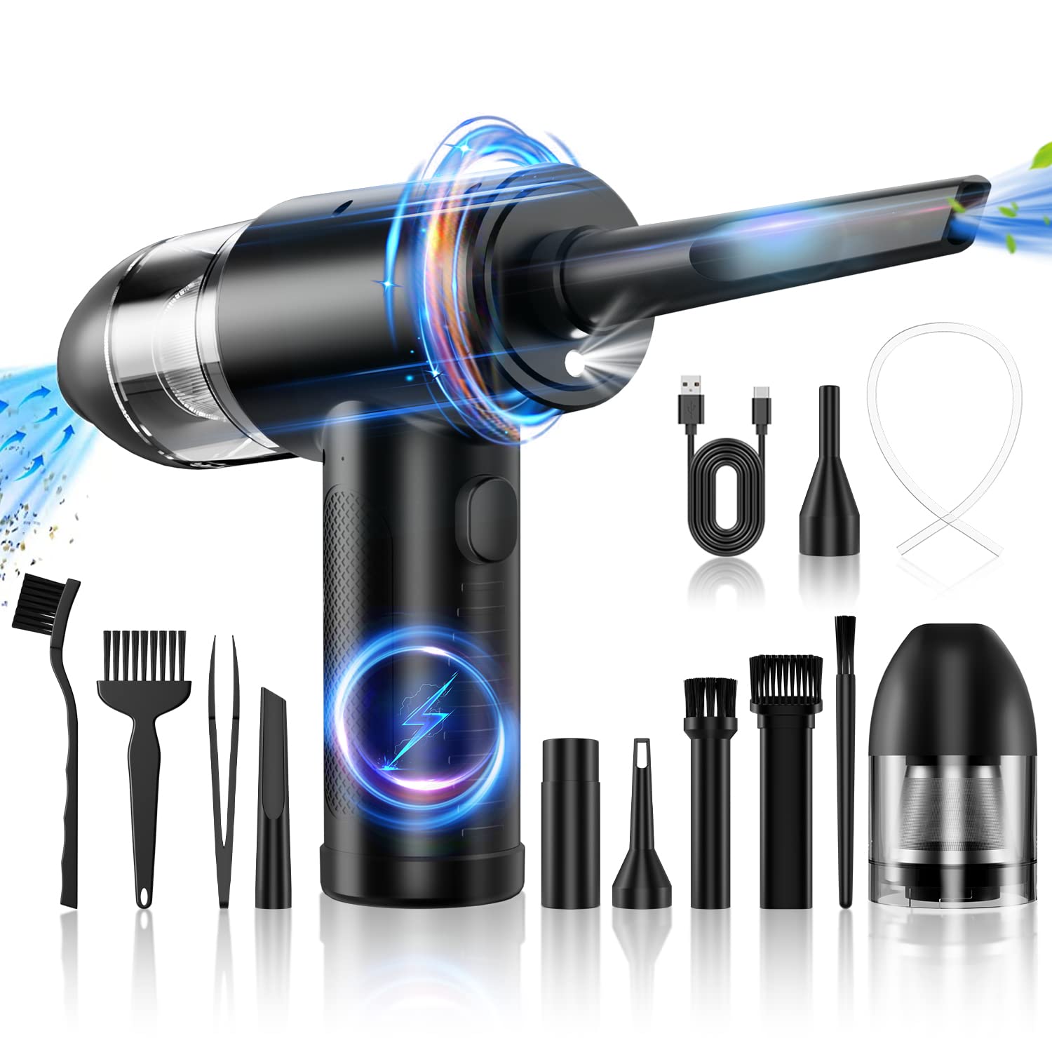 KMM Compressed Air Duster, 7600mAh Keyboard Cleaner, No Canned Air Duster, Replacement for Compressed Air Can, 91000RPM Electric Air Blower with LED Light
