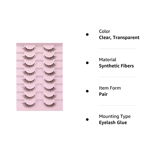 Fake Eyelashes Natural Short Cat Eye Lashes Clear Band Fluffy Wispy False Eyelashes 8 Pairs by Yawamica