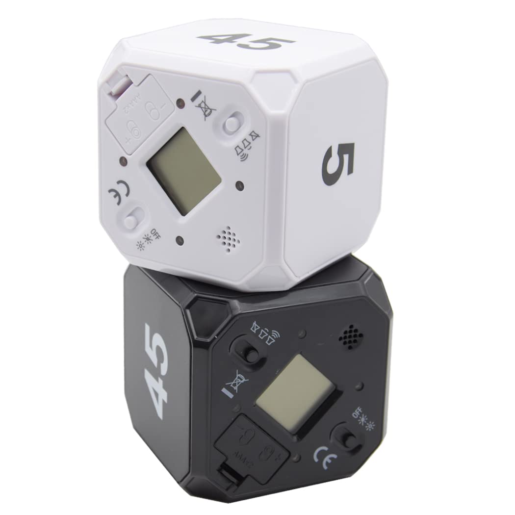 Hoshen Gravity Sensor Cube Timer, 5-15-25-45 Minutes Time Management Countdown Reminder, Kitchen Baking Reminder, Original Box (Without Battery),Black