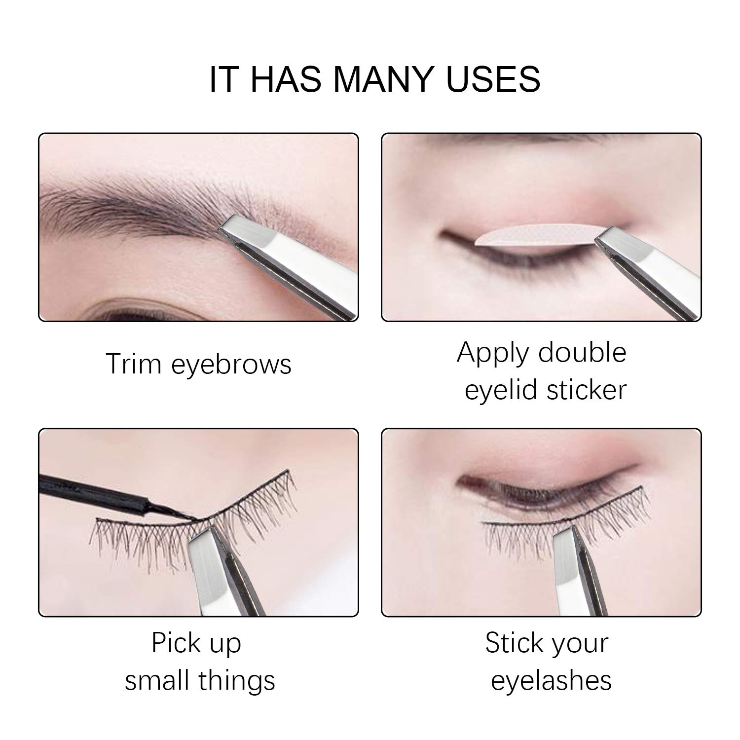 FIXBODY Stainless Steel Eyebrows Plucking Tweezers, Precision Slant and Pointed Eyebrows Tweezer Set for Ingrown Hair, Silver