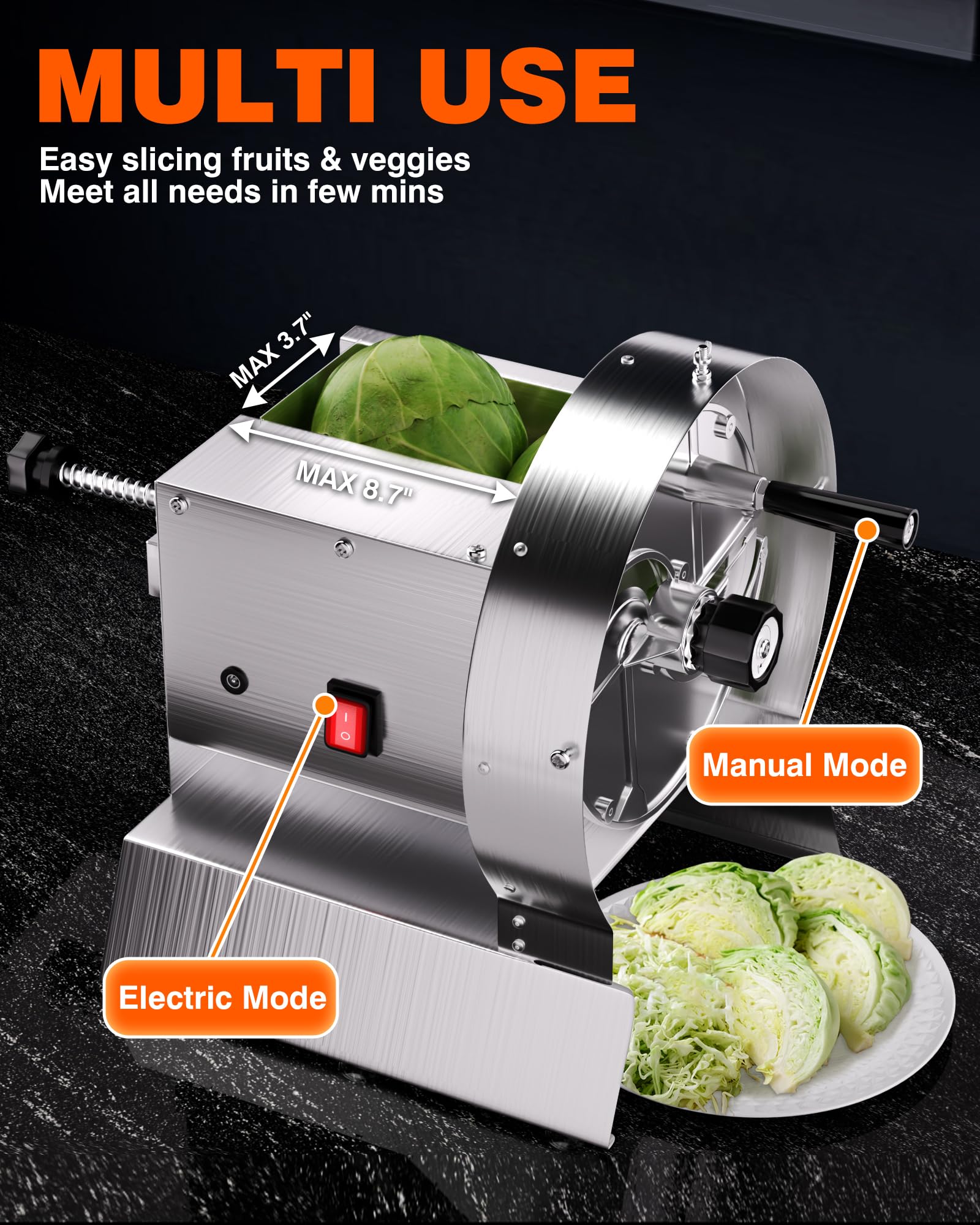 PYY Commercial Electric Vegetable Fruit Slicer - 120W Cabbage Onion Potato Cutter with 10 inch Blade for Home Automatic/Manual 0-0.5 Inch Adjustable Thickness Shredder, Stainless Steel Cutting Machine