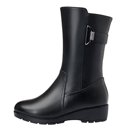 FASDNENDYS Womens Mid Knee High Boots Fashion Breathable Middle Plush Warm Shoes Womens Cowboy Knee Boots Black