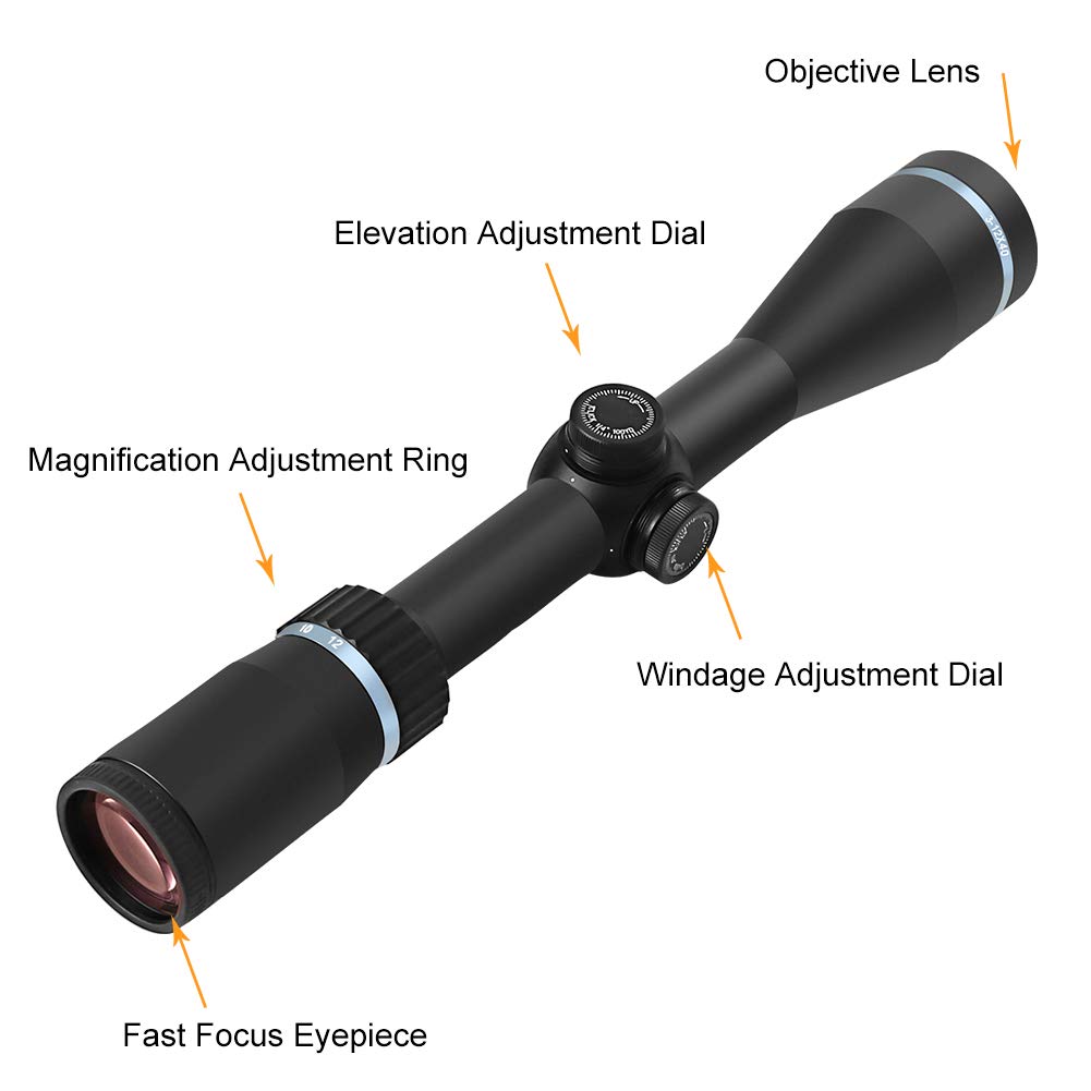 Feyachi Falcon 3-12x40mm Rifle Scope, BDC MOA Reticle Second Focal Plane 1-inch Tube Riflescopes Black Matte