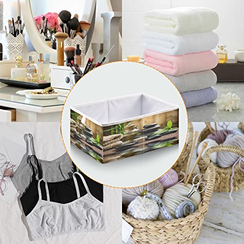 Nesatuwa Zen Basalt Stones on Wood Rectangular Storage Box,Large Collapsible Organizer Storage Basket,Toy Storage Box for Clothes Toys Home Decor 15.8x10.6x7 In