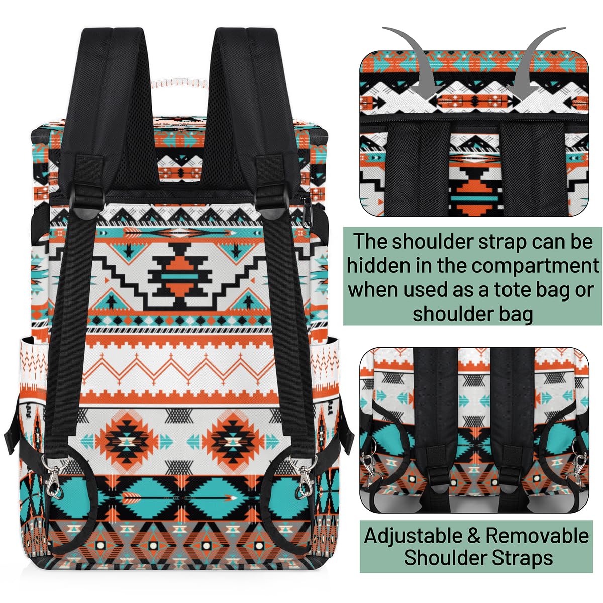 Ethnic Aztec Geometric Gym Duffle Bag Backpack Waterproof with Shoes Compartment Travel Sling Bag Casual Daypack for Men and Women Shoulder Weekender Overnight Bag