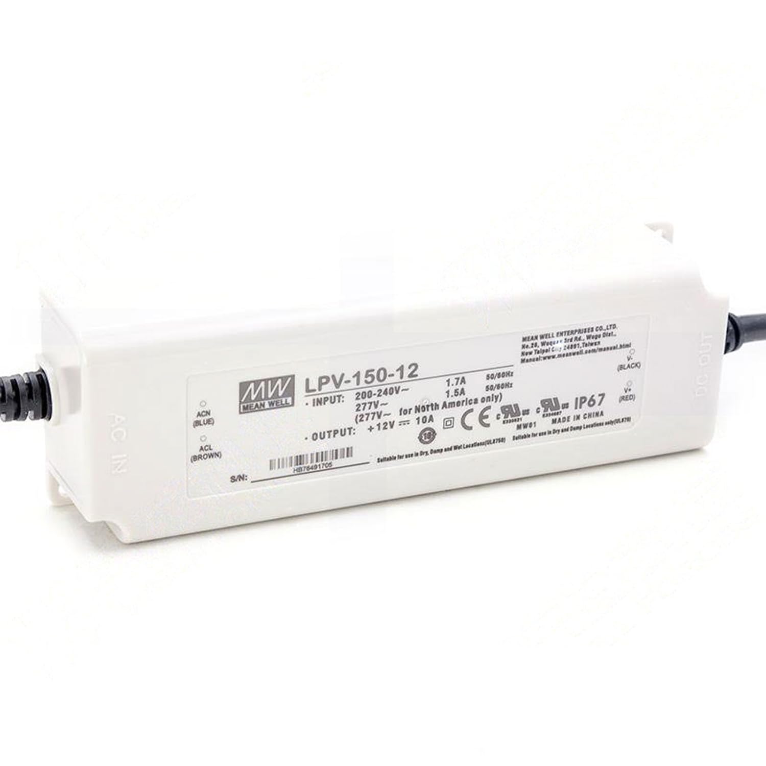 Mean Well LPV-150-15 15V 8A 120W Single Output Switching Power Supply, Universal AC Input, Industrial-Grade, for LED Signage, Automation Systems, Test Instruments
