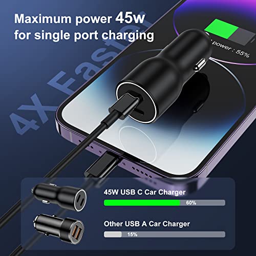 iPhone Car Charger Fast Charging, [Apple MFi Certified] 45w Dual Port USB C Car Charger Adapter with 2Pack 6Ft iPhone Type C Cable for iPhone 14 Pro Max/14 Plus/13/12/11/XS/XR/X/8