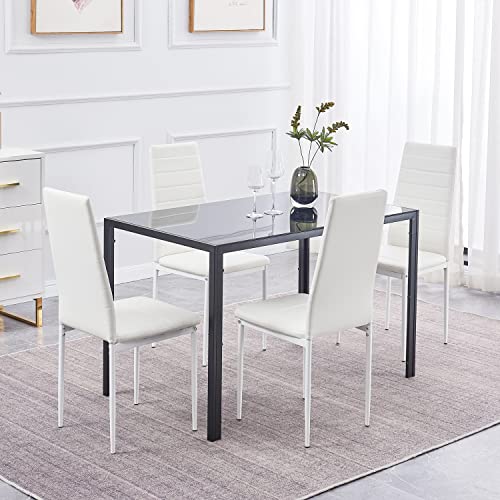 ROOIOME Rectangular Glass Dining Table Black, Glass Kitchen Table for Restaurant and Small Apartment (L x W x H) 47.24" * 27.55" * 29.53"