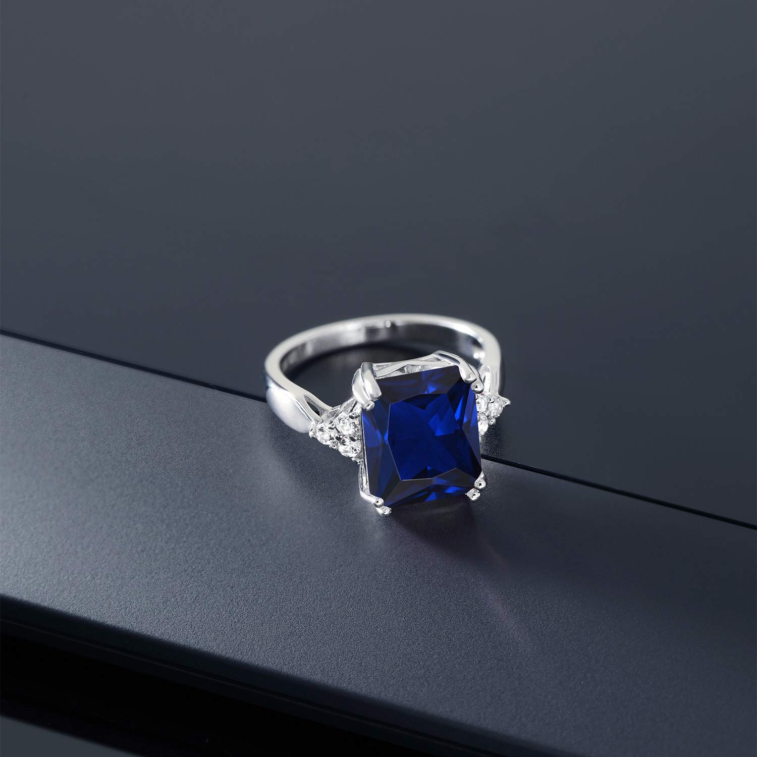 Gem Stone King 925 Sterling Silver 12X10MM Emerald Cut Gemstone Birthstone Engagement Ring | Wedding Anniversary Promise Ring For Women | Available In Size 5, 6, 7, 8, 9