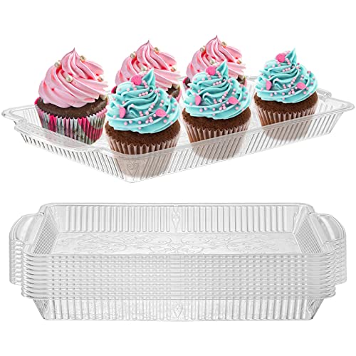 Lawei 10 Pack Plastic Dessert Cookie Platters, 12 x 8 Inch Reusable Food Serving Trays with Handles, Rectangular Serving Decorative Platter for Snack, Dessert Table, Wedding, Bathroom Vanity Table