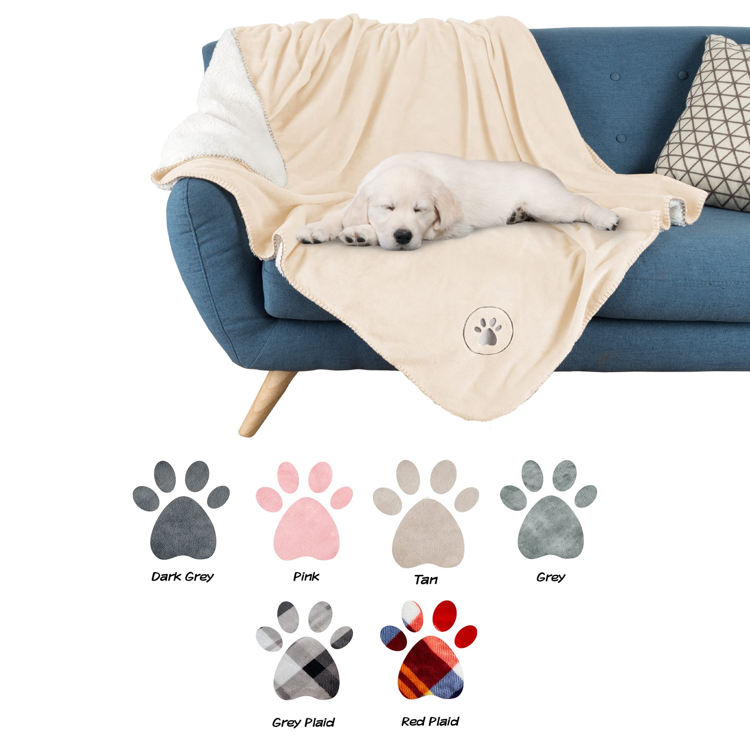 PETMAKER Waterproof Pet Blanket - 50x60-Inch Reversible Sherpa Fleece Throw Protects Couches, Cars, and Beds from Spills, Stains, and Fur (Cream)