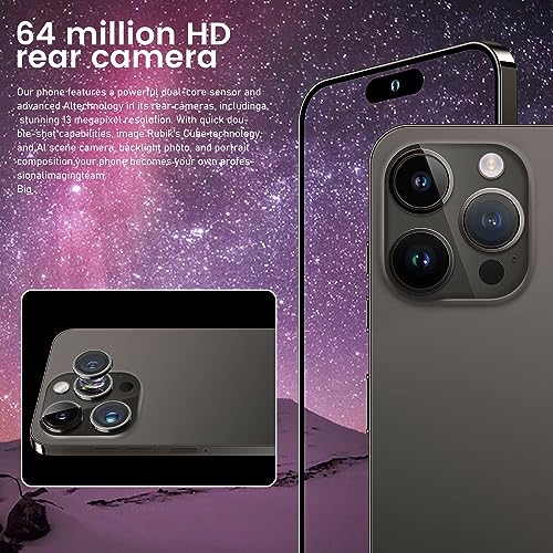 ExAchat A14 5G Unlocked Cell Phones, 6GB + 256GB, 8-Core, 6.82" HD Display Smartphone, Android 13.0, 6000 mAh,64MP + 24MP, Android Phones That Support Face/Fingerprint Recognition-Black