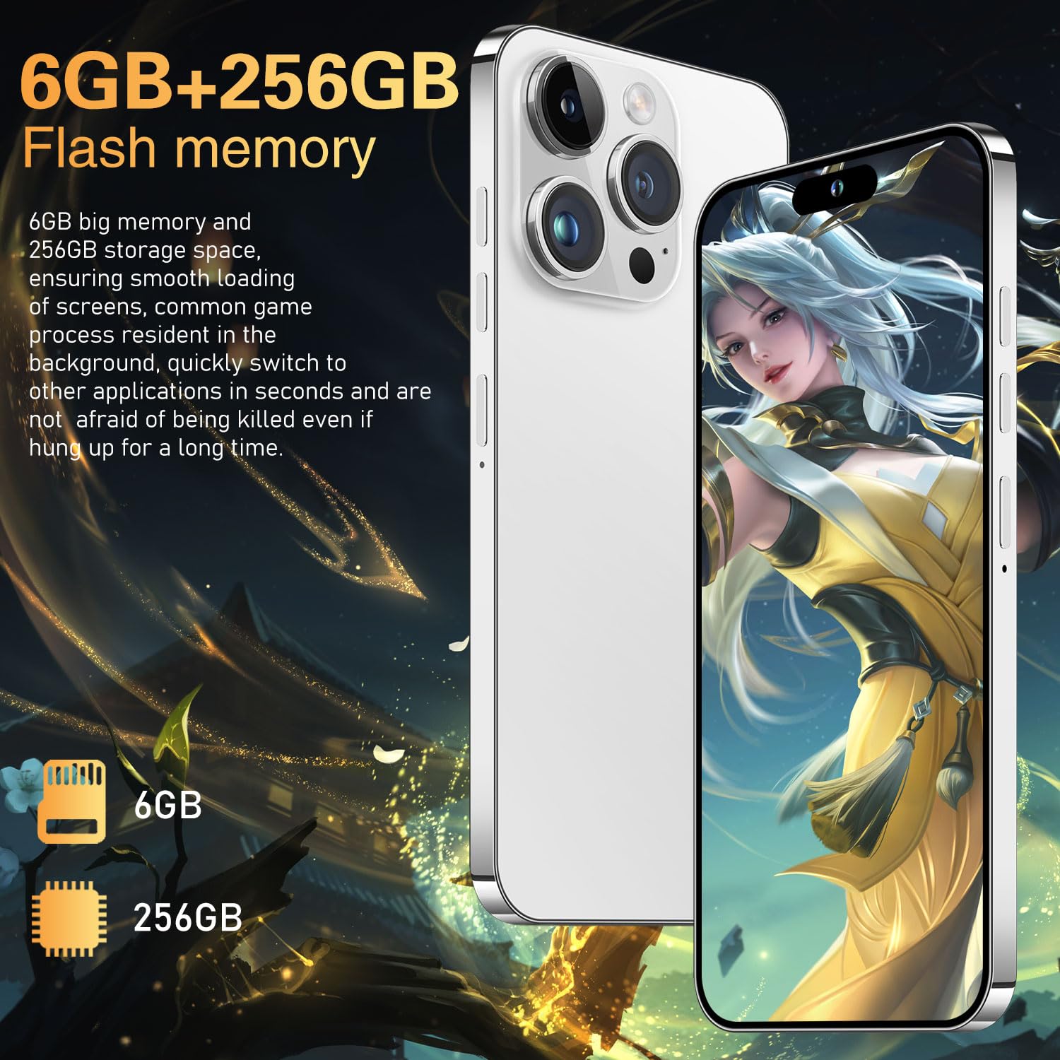 ExAchat A14 5G Unlocked Cell Phones, 6GB + 256GB, 8-Core, 6.82" HD Display Smartphone, Android 13.0, 6000 mAh,64MP + 24MP, Android Phones That Support Face/Fingerprint Recognition-White