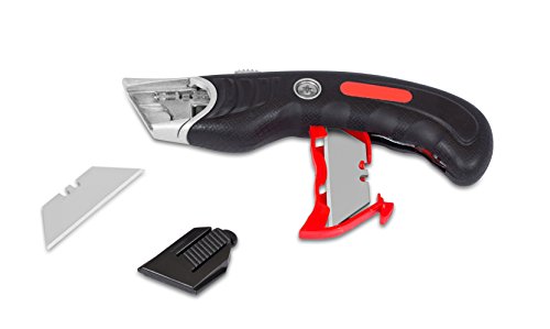 Internet's Best Ergonomic Utility Knife - Set of 2 - Retractable Razor Knife Set - Box Cutter Locking Razor Knife - Storage Pouch Extra Blade Refills - Quick Blade Change - Black