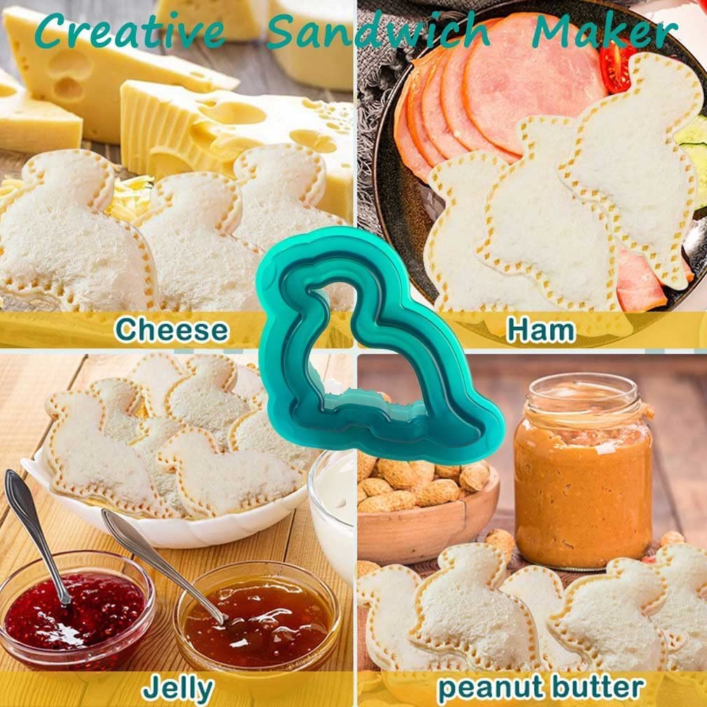 KSPOWWIN Sandwich Cutter and Sealer, Uncrustables Sandwich Maker Dinosaur Sandwich Cutters, Decruster Dino Sandwich Cutter for Kids Boys Girls Lunch Bento Box