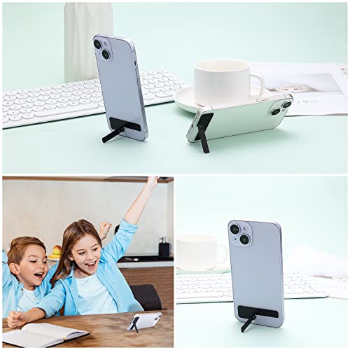 SAVITA 2pcs Phone Kickstand Metal, Thin Metal Phone Stand Stick on with Adjustable Adhesive Horizontal/Vertical Desk Stand Accessories for Cell Phone Case Vertical and Horizontal Stand (Black)