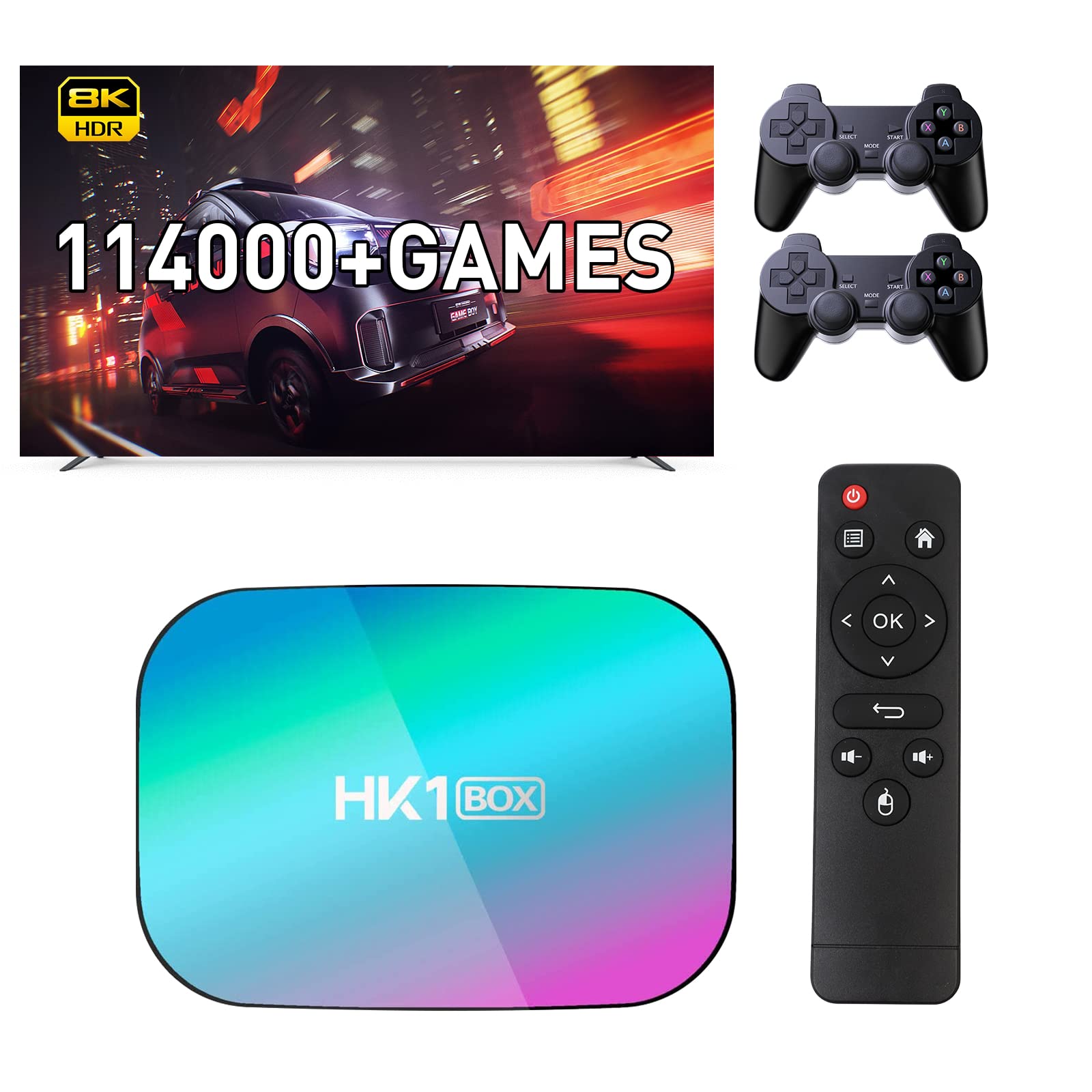Kinhank Super Console X Hk1 Box with 114000+ Games,Amlogic 8K UHD Display Retro Game Console,S905X3,Android 9.0 and Emuelec 4.5 Game System in 1(256G)