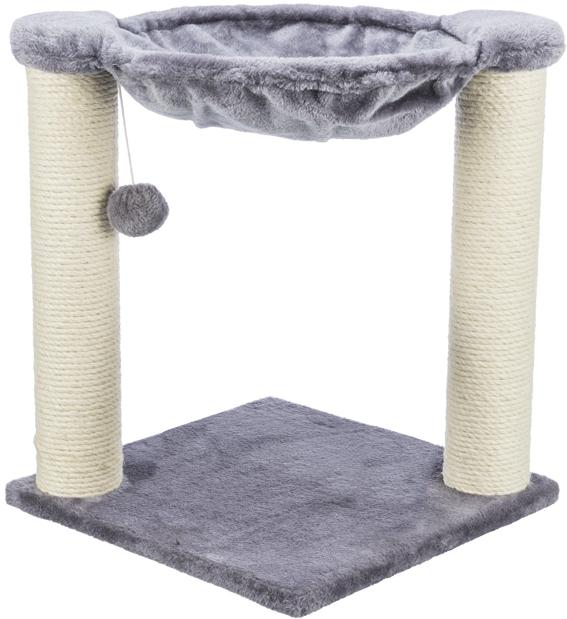 TRIXIE Baza 20-in Cat Scratching Posts, Durable Jute Cat Scratcher with Plush Hammock and Dangling Cat Toy, Gray