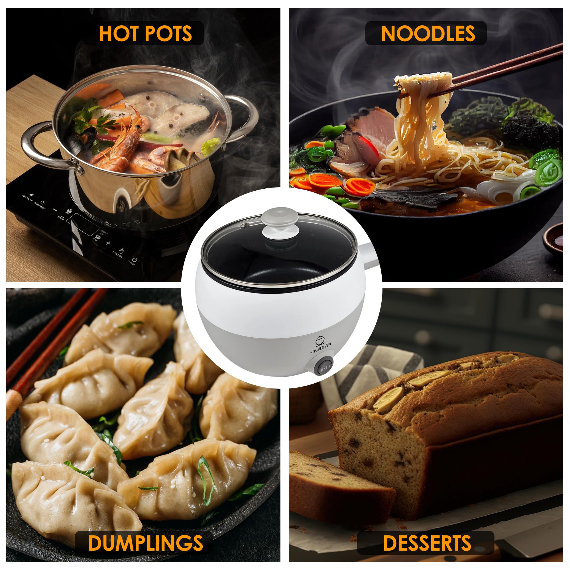 Mini Electric Hot Pot for Cooking: Portable Ramen Cooker: 1.2L Multi-Functional Self Heating Pot, Non-Stick Electric Pot for Pasta, Noodles, Soup, Egg, Portable Cooking Pot, Lazy Pot