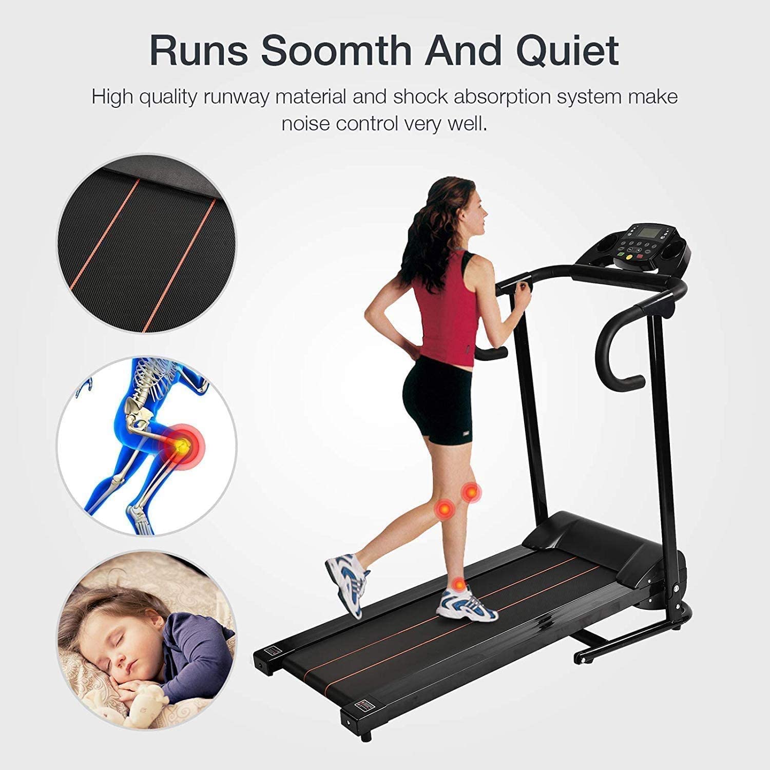 Fophet Folding Treadmill, 1.5 HP Foldable Electric Motorized Treadmill Running Exercise Machine, Space-Saving Easy Assembly Fitness Jogging Workout, 12 Preset Programs, and LCD Display/ 2* cup Holders