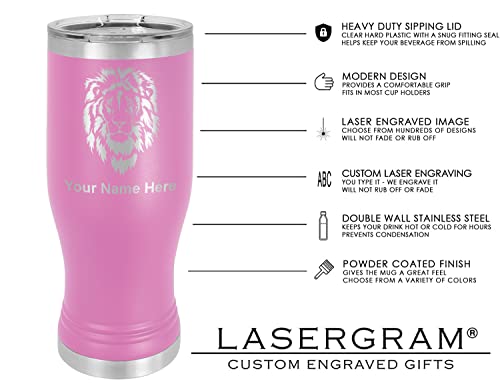 LaserGram 14oz Vacuum Insulated Pilsner Mug, Disc Golf, Personalized Engraving Included (Light Purple)
