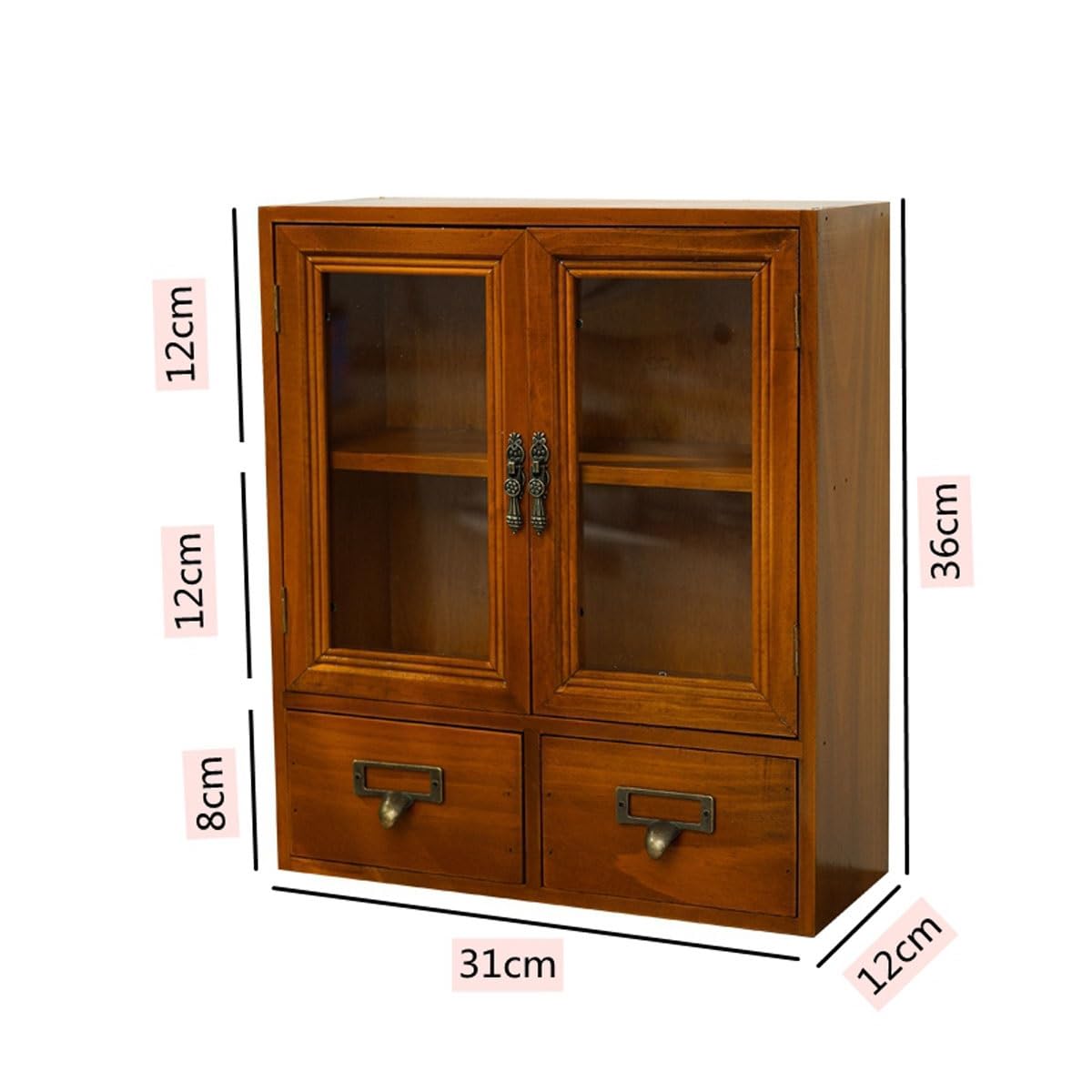 QHYFFS Solid Wood Counter Top Cabinet,Medicine Cabinet,Display Case with Glass Door,Kitchen Cabinets with Drawers,Desktop Cosmetic Storage Box Spice Cabinet,Apothecary Cabinet(Natural)