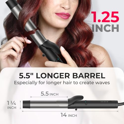 Rotating Curling Iron, TYMO Ionic Automatic Curling Iron 1 1/4 Inch for Medium/Long Hair, Travel Hair Curler Long Tourmaline Ceramic Barrel for Beach Waves, Up to 430β