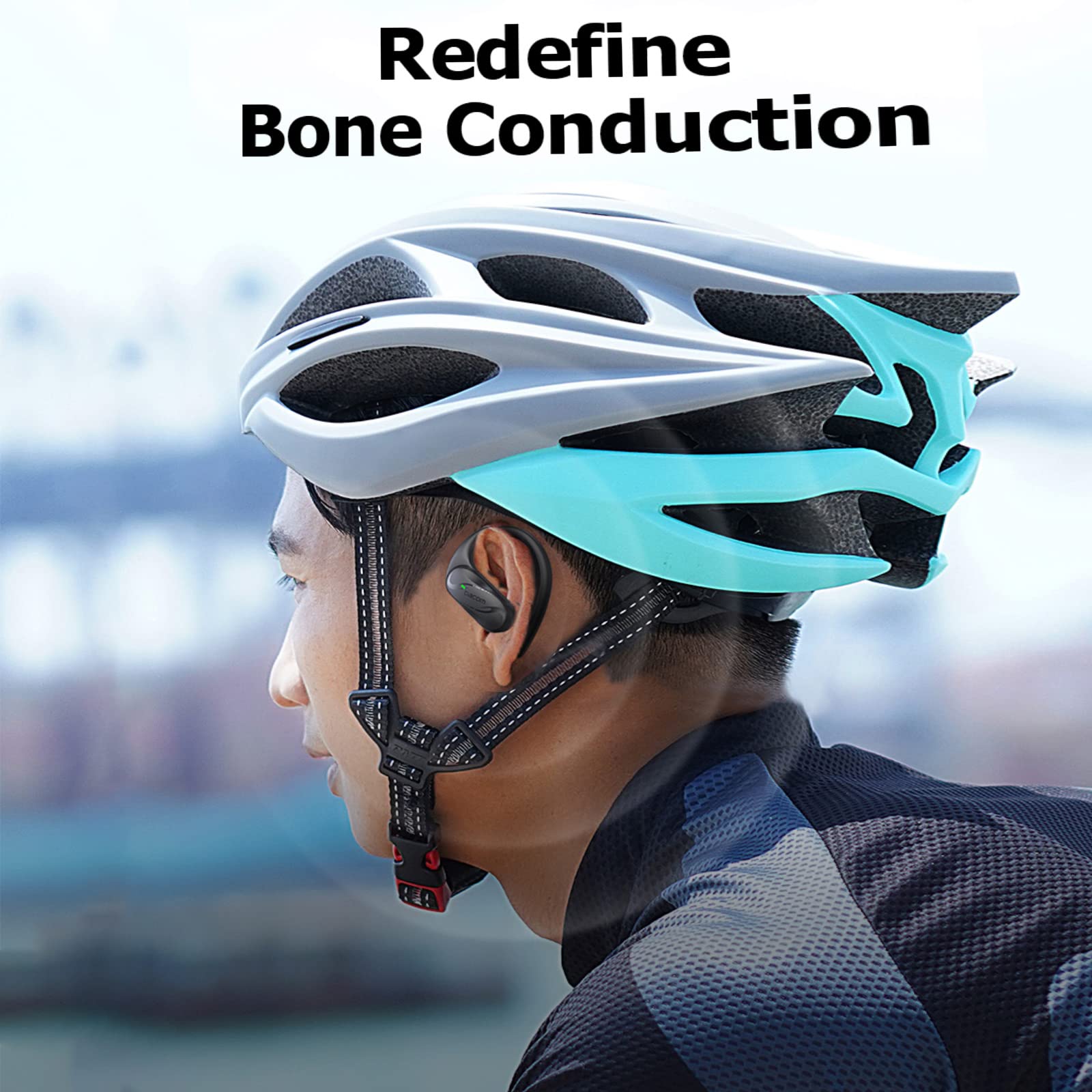 iqua Bone Conduction Headphones Waterproof Bluetooth 5.3 Sport Headphones,True Wireless Earbuds with Earhooks,Bone Conduction Earbuds with Mic Half Open Ear Headphone for Running Cycling (B-Black)