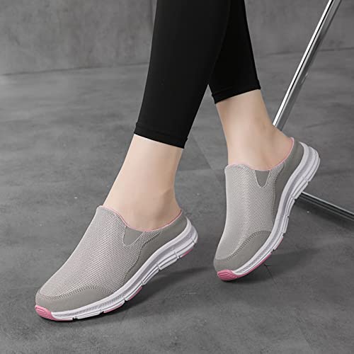 FASDNENDYS Women's Comfortable Wrap Half Slipper Flat Bottom Soft Mesh Sports Casual Shoes Shoes with for Men Grey