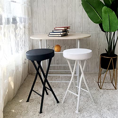 ZYLEDW Home Folding Stool β Heavy Duty 19/24 Inch Collapsible Padded Round Stool with 300 Pound Capacity for Dorm, Rec Room or Gameroom - Black/White/Brown