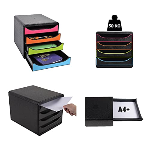Exacompta Big-Box Metallic, 347x278x267mm, 4 Drawers - Black/Metallic Silver