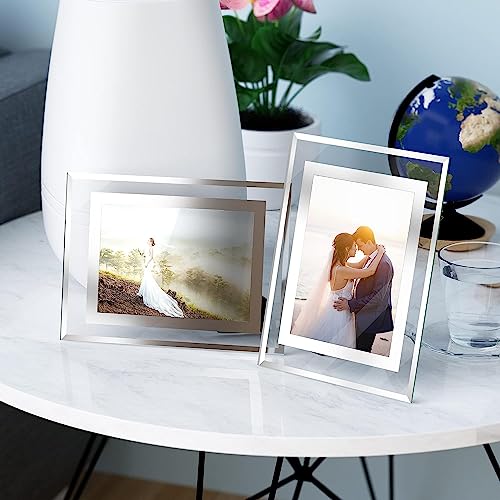 ZYUE 6x8 inch Picture Frame Made of Crystal Glass Display Pictures for Table Top Display and Wall Mounting Photo Frame Simple and Stylish Black