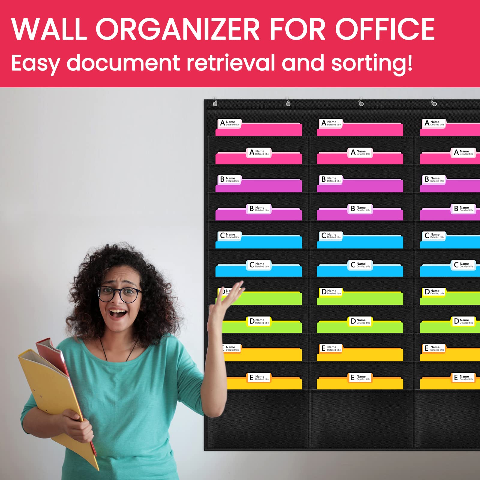 Godery Organization Pocket Chart,Wall File Pocket Folder Organizer with 30 Pocket Chart Plus 5 Hangers Hooks, The Perfect Pocket Chart for Classroom, School, Office or Home Use (30 Pocket)