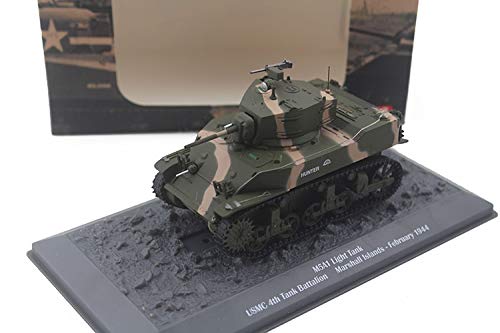 DMCMX 1:43 Ground Armored Vehicle Decoration M5A1 Light Tank USMC 4th Tank Battalion Light Tank Grass Painting Static Military Simulation Model Alloy Body Very Suitable